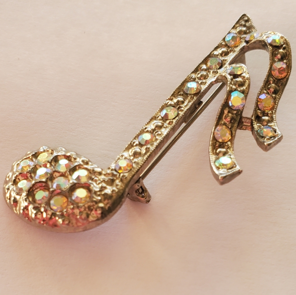 16th Note Musical Symbol Vintage Brooch - Gem